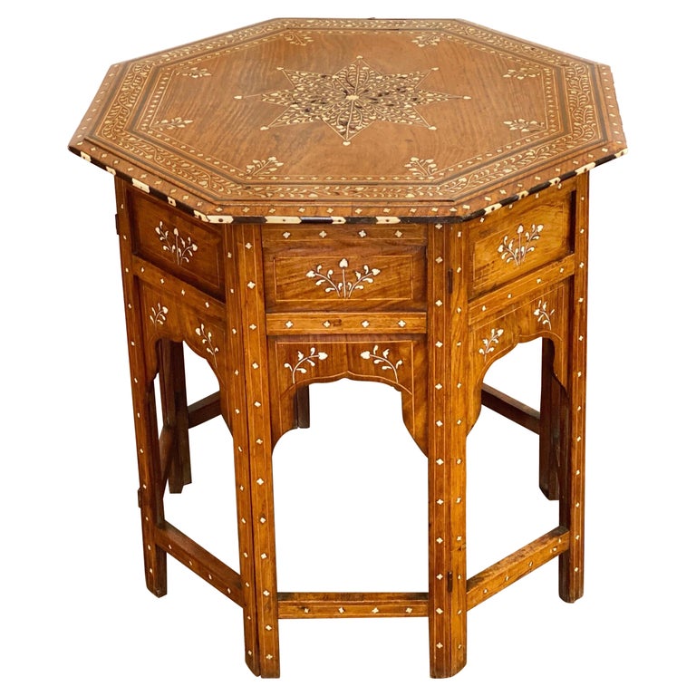 1950s Anglo-Indian Bone Inlaid Octagonal Side Folding Tea Table at 1stDibs