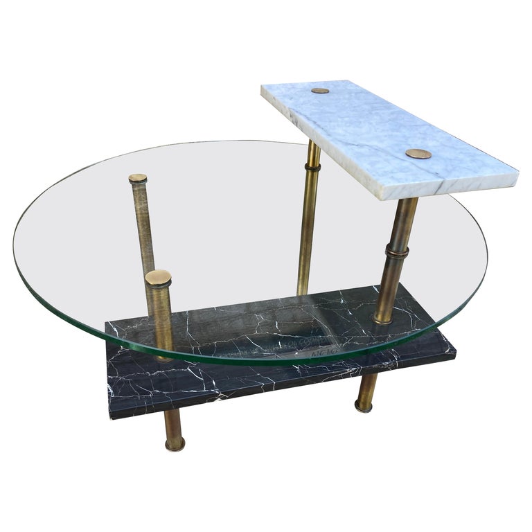 Modernist Round Glass and Black and White Marble Table For Sale at 1stDibs