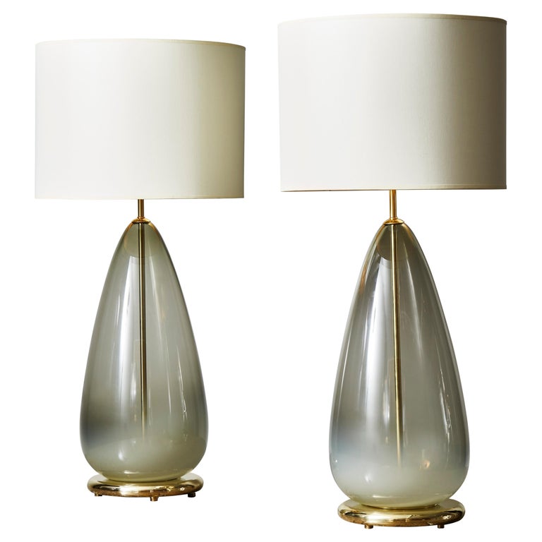 Pair of Tall Drop Shaped Murano Glass Table Lamps at 1stDibs