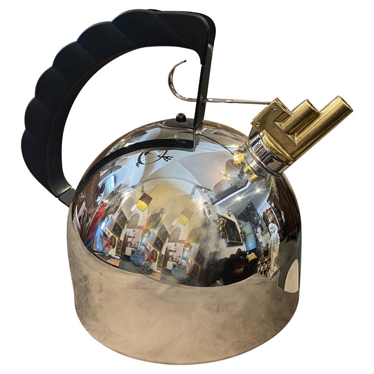 2000 Richard Sapper for Alessi Modernist Steel and Brass Italian Kettle ...