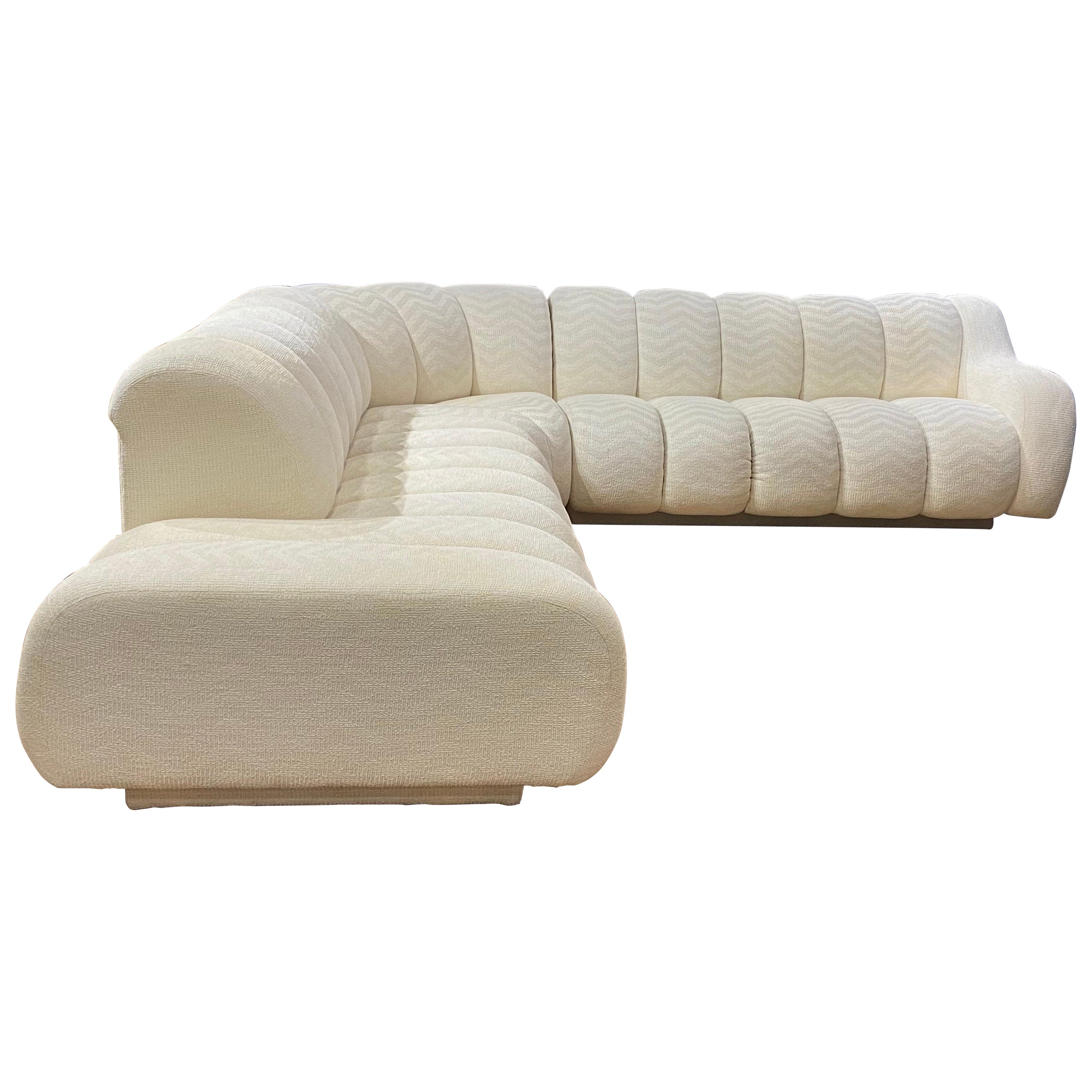 Steve Chase Channel Tufted L-Shape Sectional Sofa, 1986 at 1stDibs