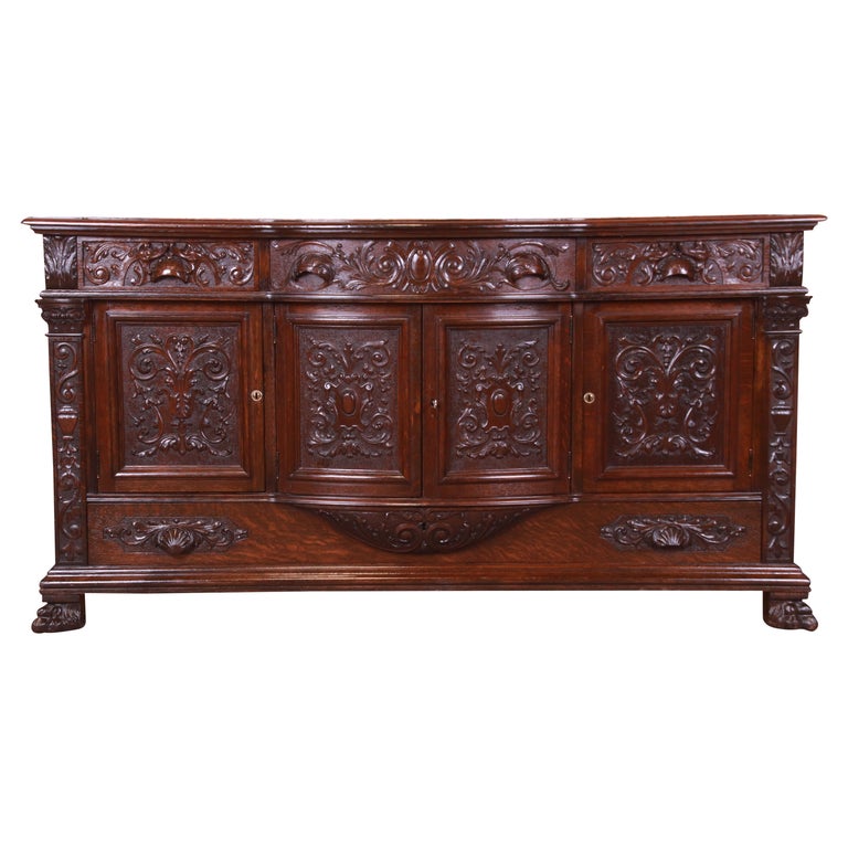 Antique Victorian Ornate Carved Oak Sideboard by Henry Fuldner and Sons ...