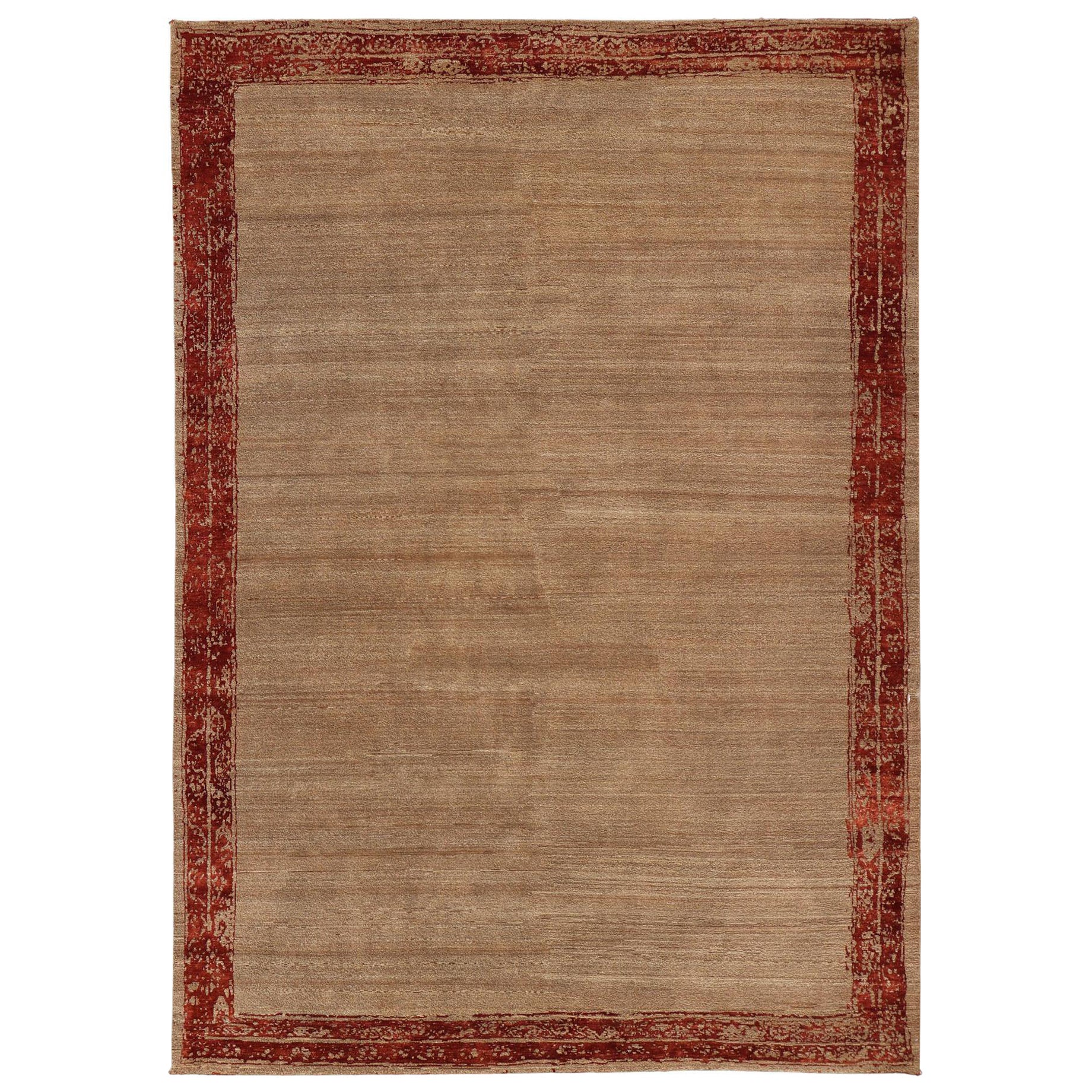 Modern Piled Rug with Minimalist Modern Design in Red, Light Brown and ...