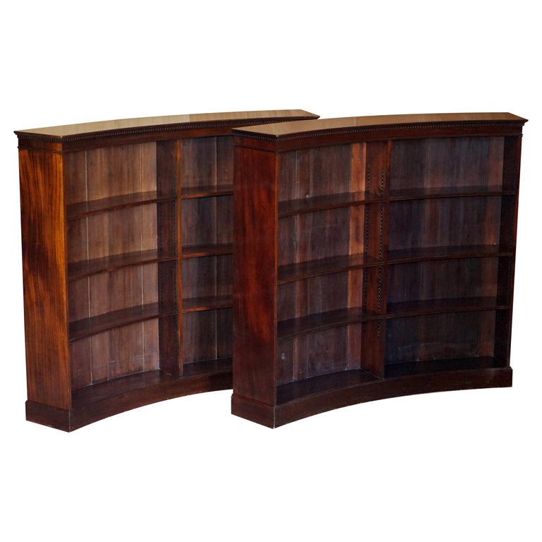 Pair of Very Rare Curved Antique Victorian Flamped Hardwood Library ...