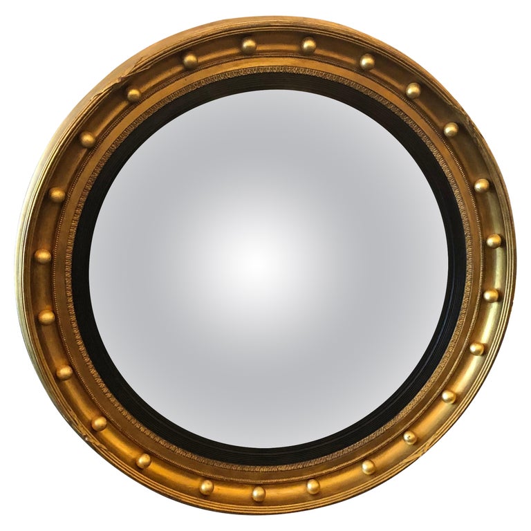 19th Century French Convex Round Mirror with Gilt Frame at 1stDibs