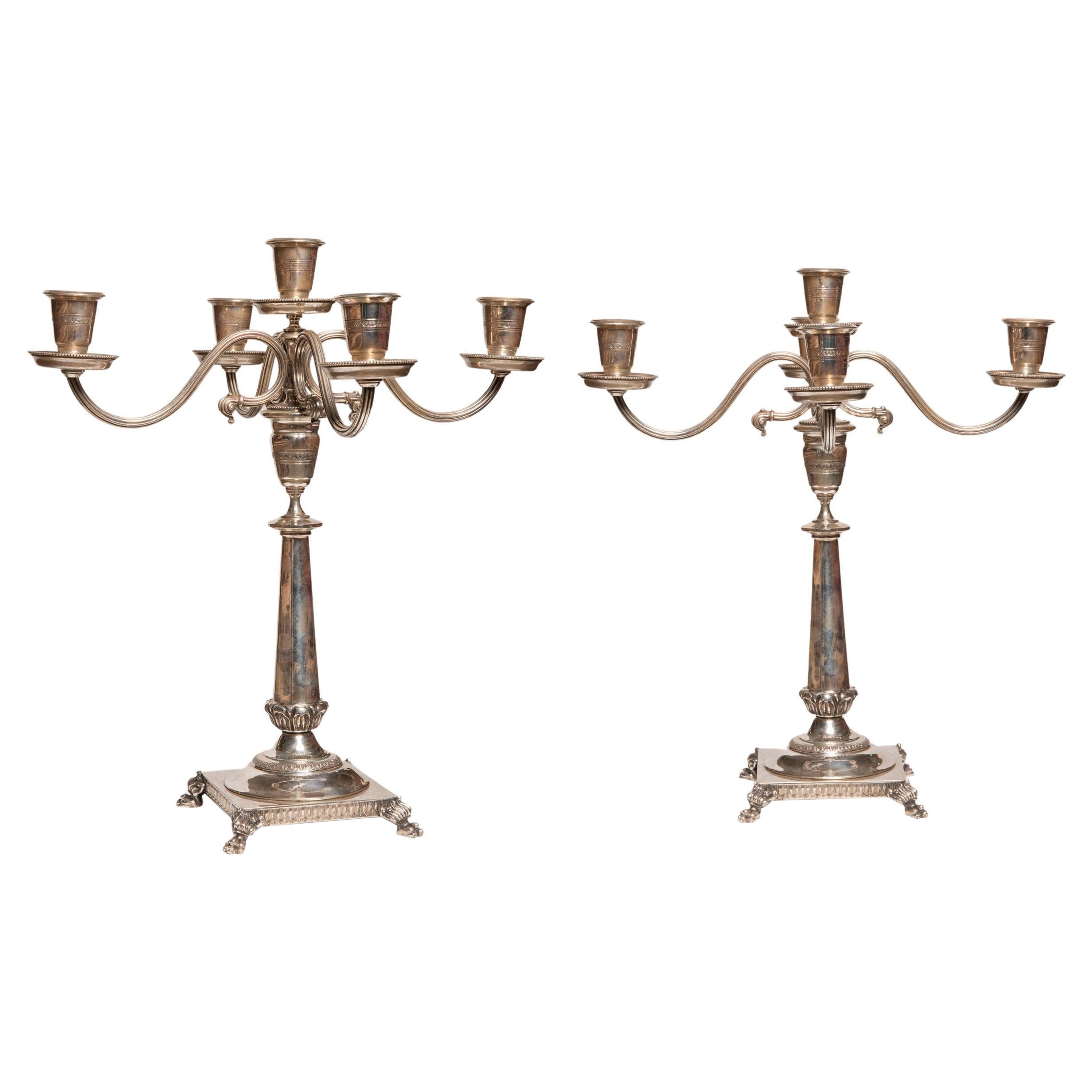 Italian Rococo Style Pair of Silver Candlesticks For Sale at 1stDibs
