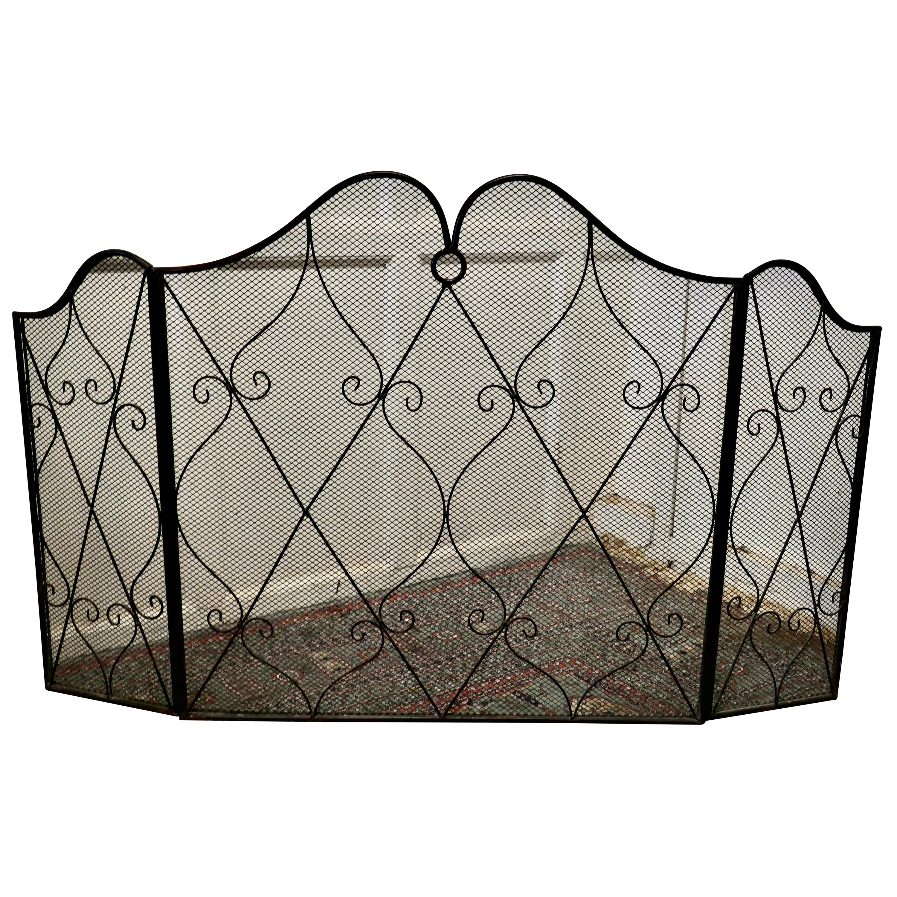 Large Folding Wrought Iron Fire Guard for Inglenook Fireplace at ...