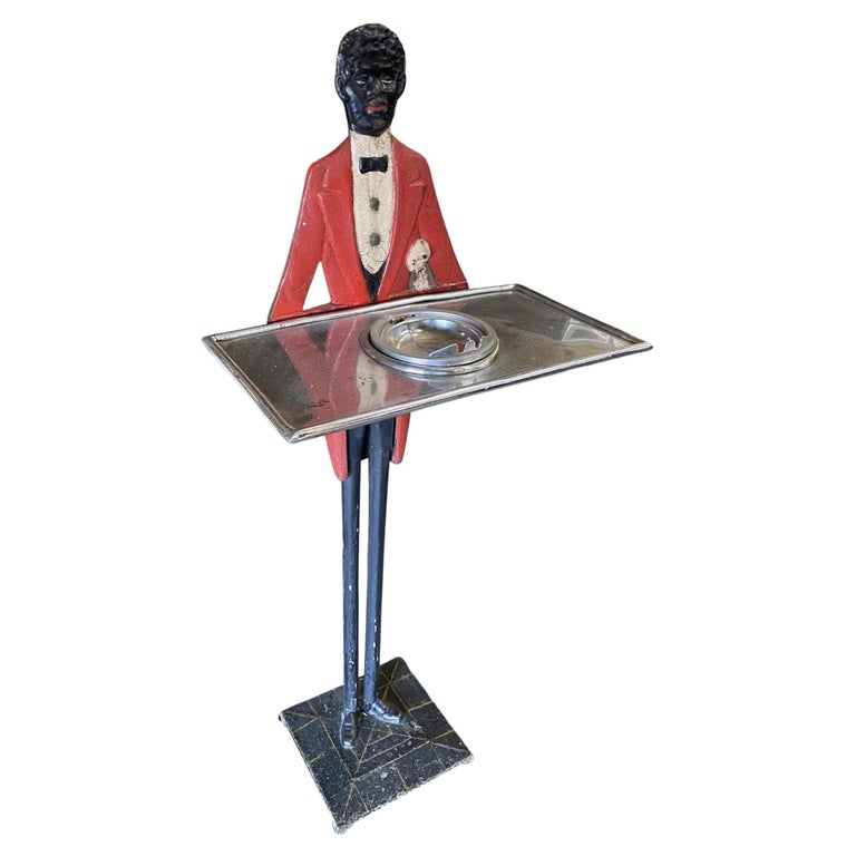 Early Iron Art Deco Blackart Butler Ashtray Server Stand For Sale at ...
