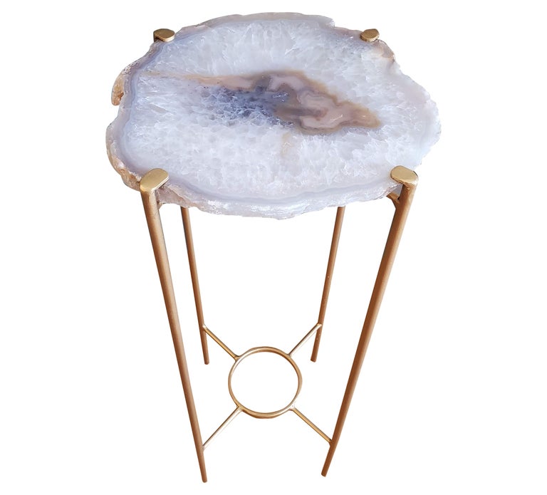 Organic Modern White with Gray Tan Center Geode Table with Gold Gilt ...