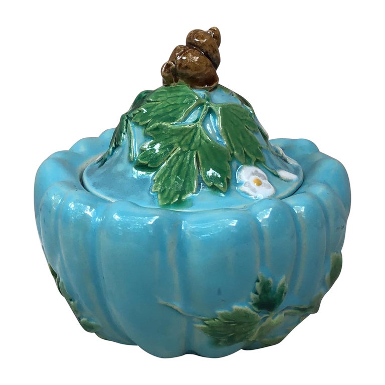 Majolica Aqua Sugar Bowl Minton, Circa 1875 at 1stDibs