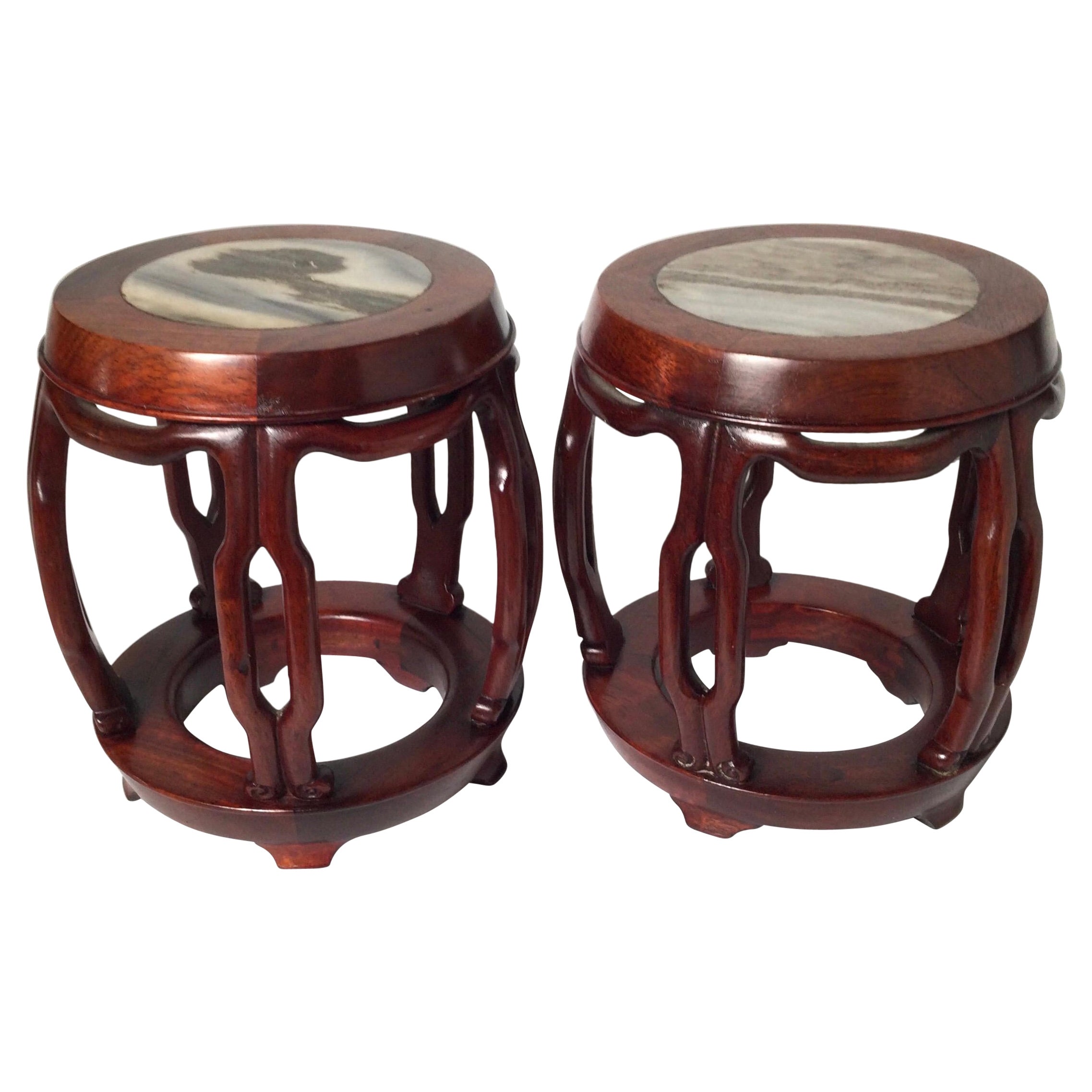Pair of Small Hand Carved Hong-Mu Wood and Moon Stone Stands For Sale ...