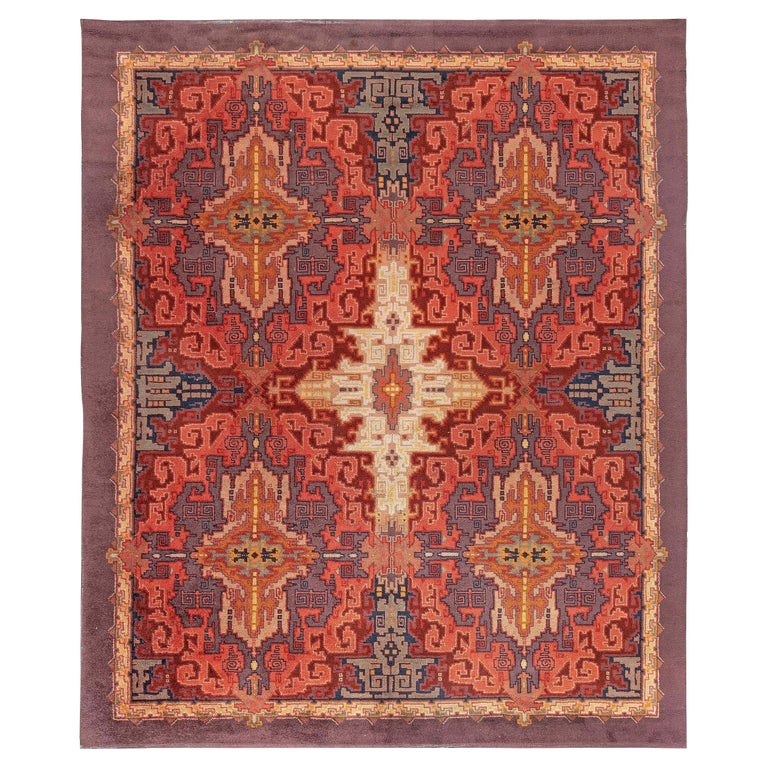 Dutch Art Deco Purple, Beige, Burgundy, Orange Hand Knotted Rug by Jaap ...