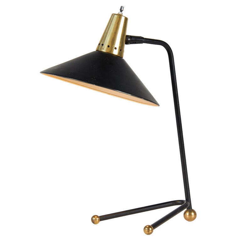 Metal and Brass Tripod Desk Lamp with Perforated Shade at 1stDibs
