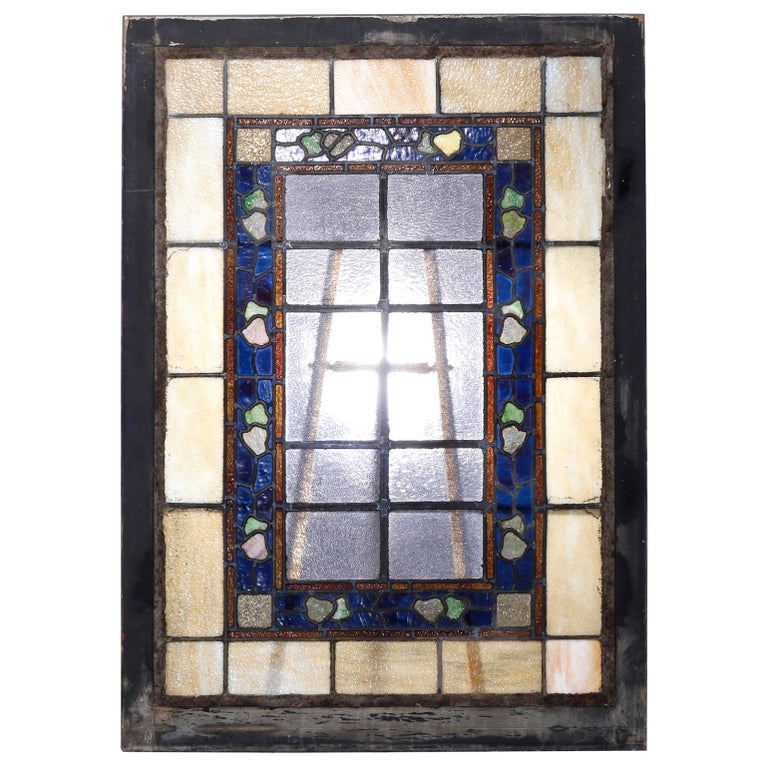 Antique Arts and Crafts FL Wright School Leaded Stained Glass Window ...