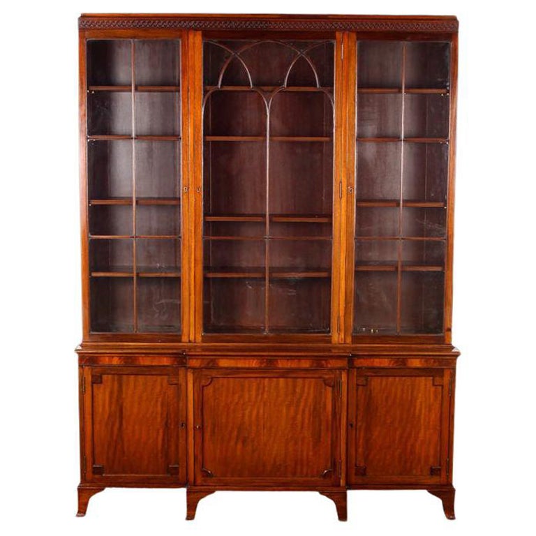 Mahogany Breakfront Glass Door Adjustable Bookcase Cabinet For Sale at ...