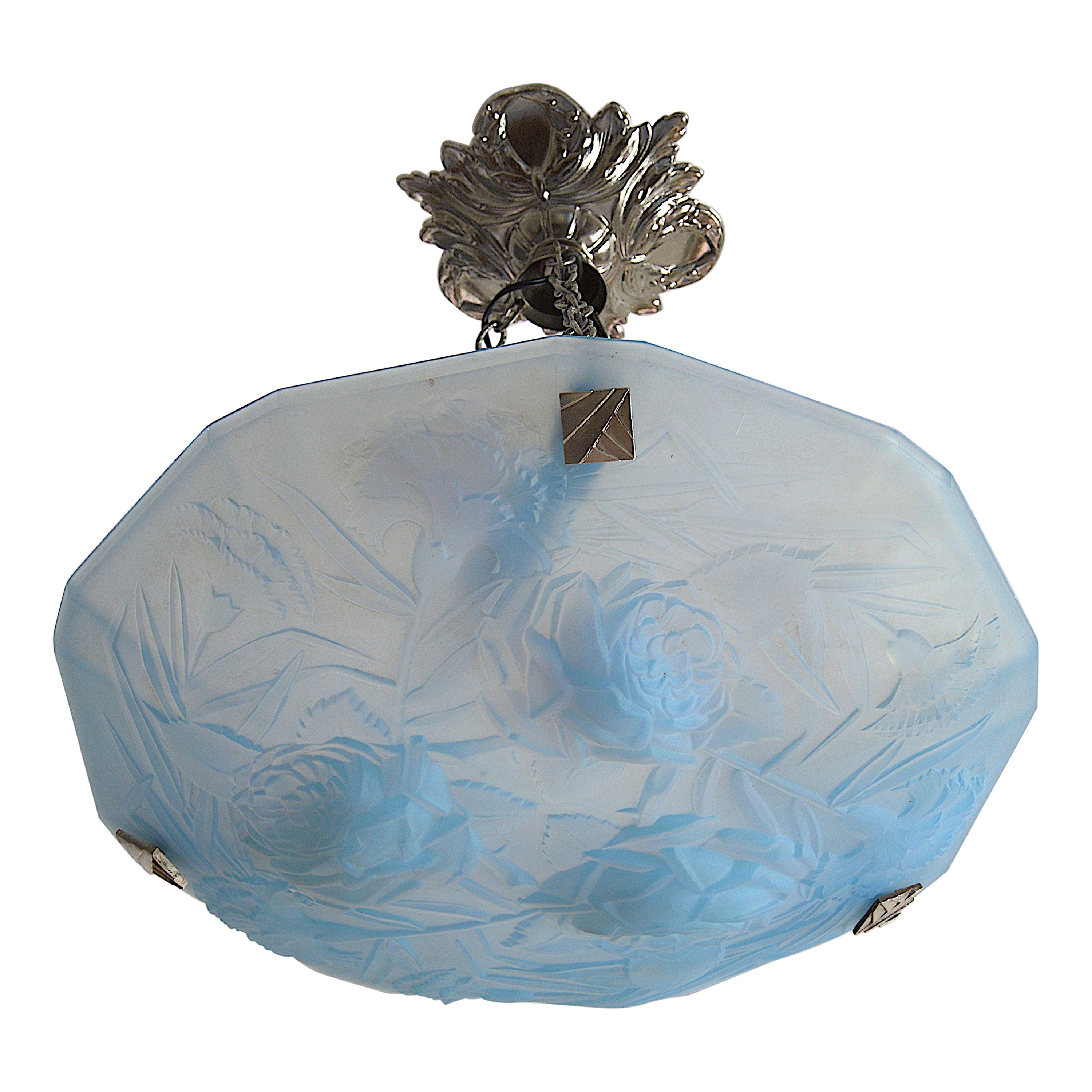 French Opalescent Glass Ceiling Light by Roba at 1stDibs