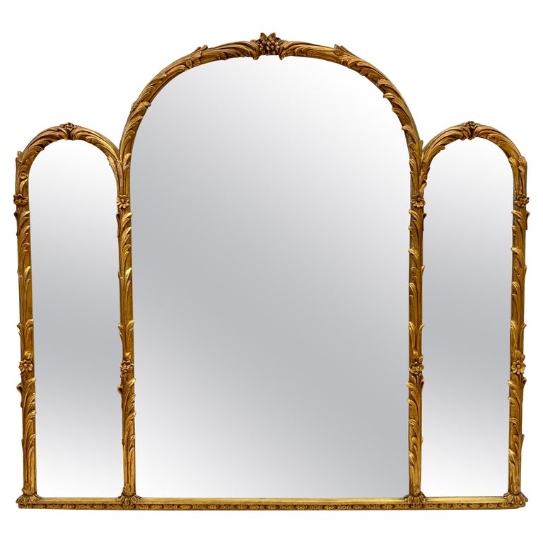Antique French Carved Giltwood 3 Part Arched Mirror at 1stDibs