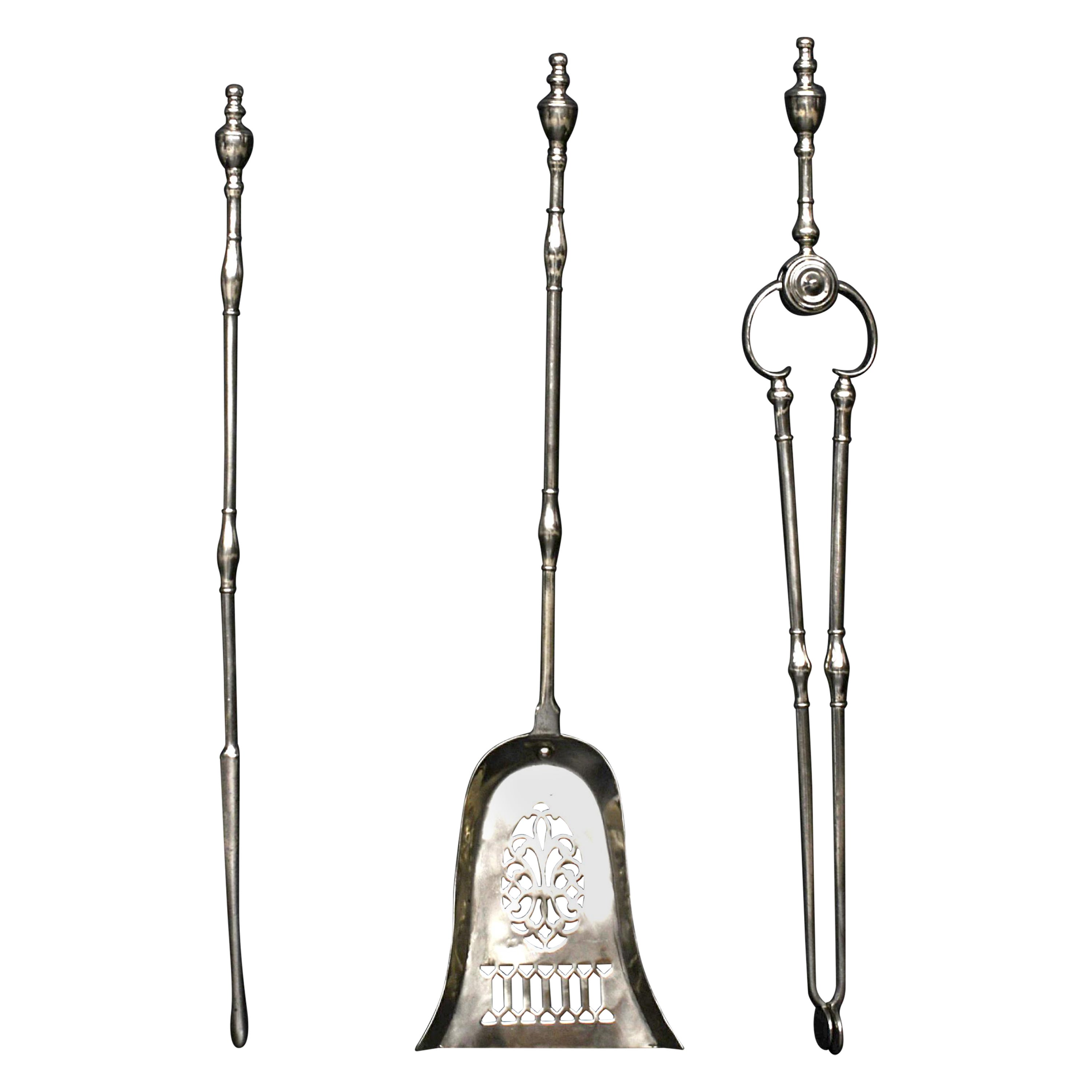 Polish Brass and Chrome Fireplace Set in the Manner of Maison Charles ...