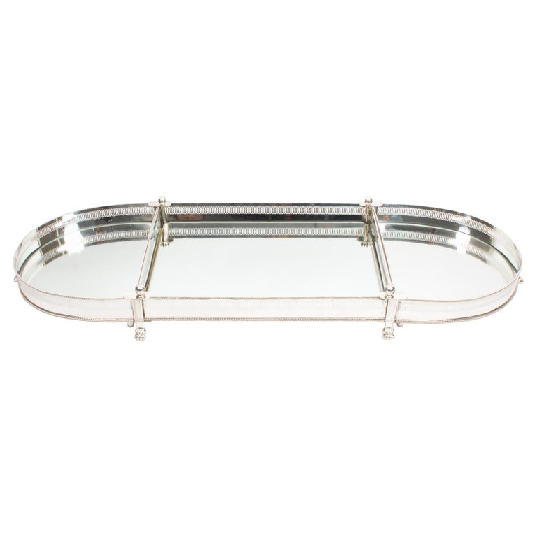 Grand plateau de table anglais vintage de 3 pièces en métal argenté ...