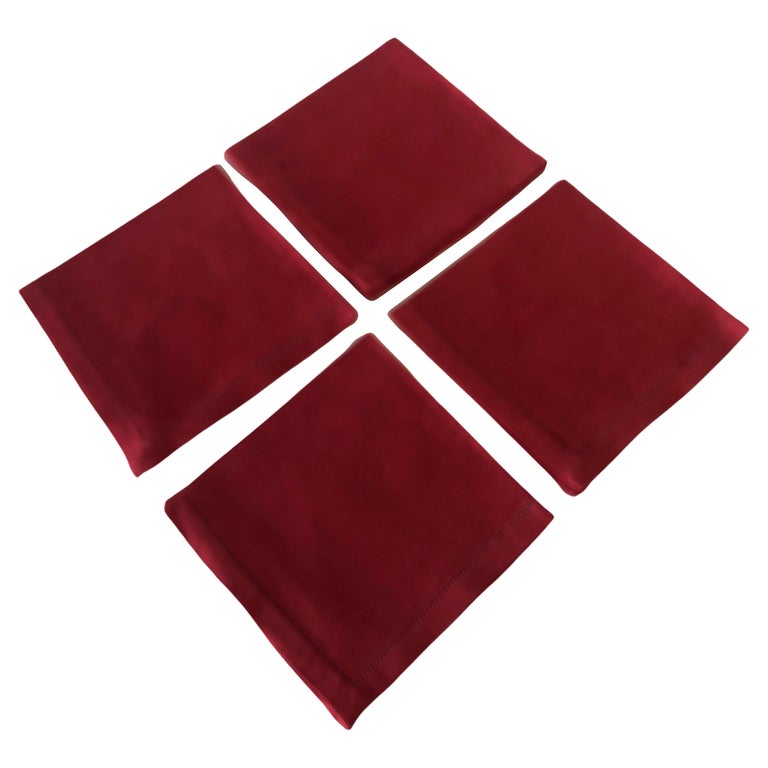 Vintage Set of '4' Red Cocktail Linen Napkins For Sale at 1stDibs