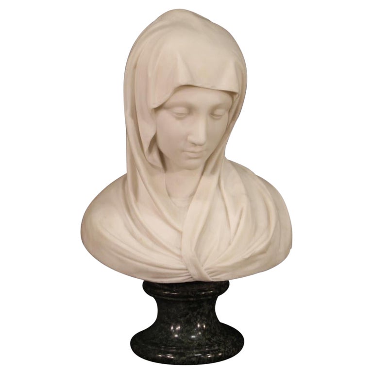 19th Century White Marble Italian Religious Sculpture Veiled Virgin ...
