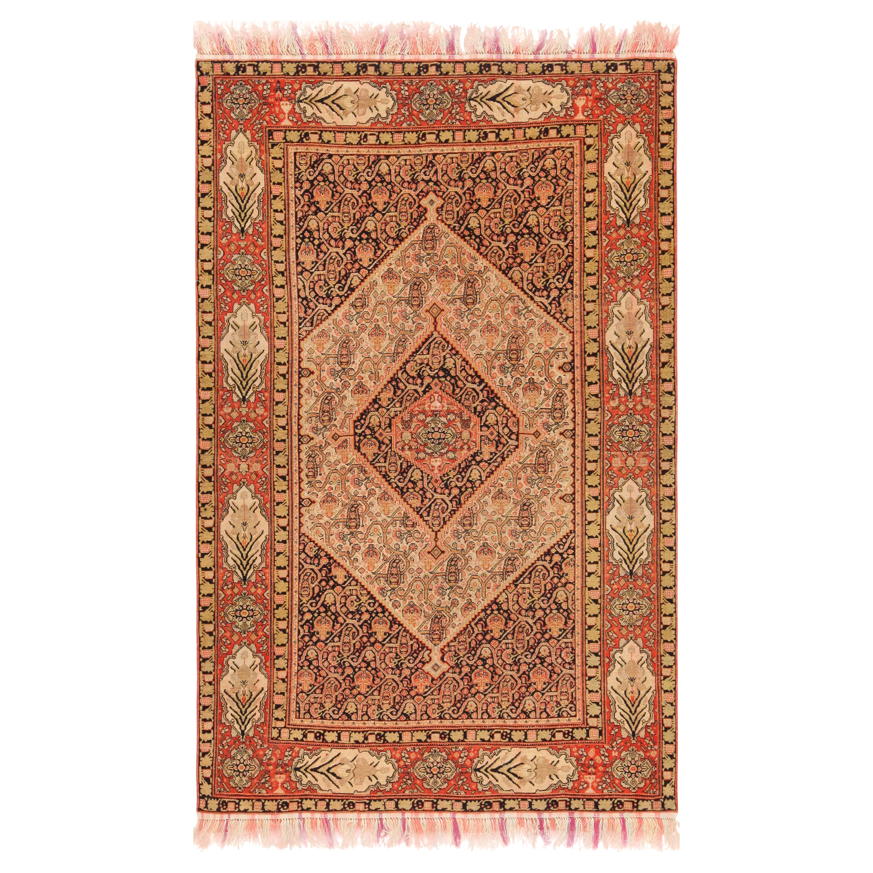 Antique Persian Senneh Rug with Silk Highlights and Fringes For Sale at ...