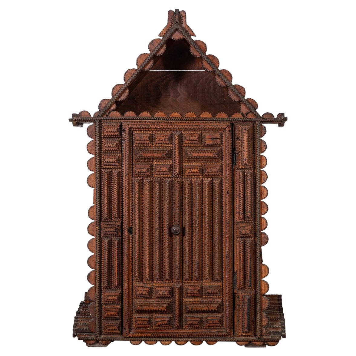 Exceptional Tramp Art Mirrored Wall Cabinet For Sale at 1stDibs