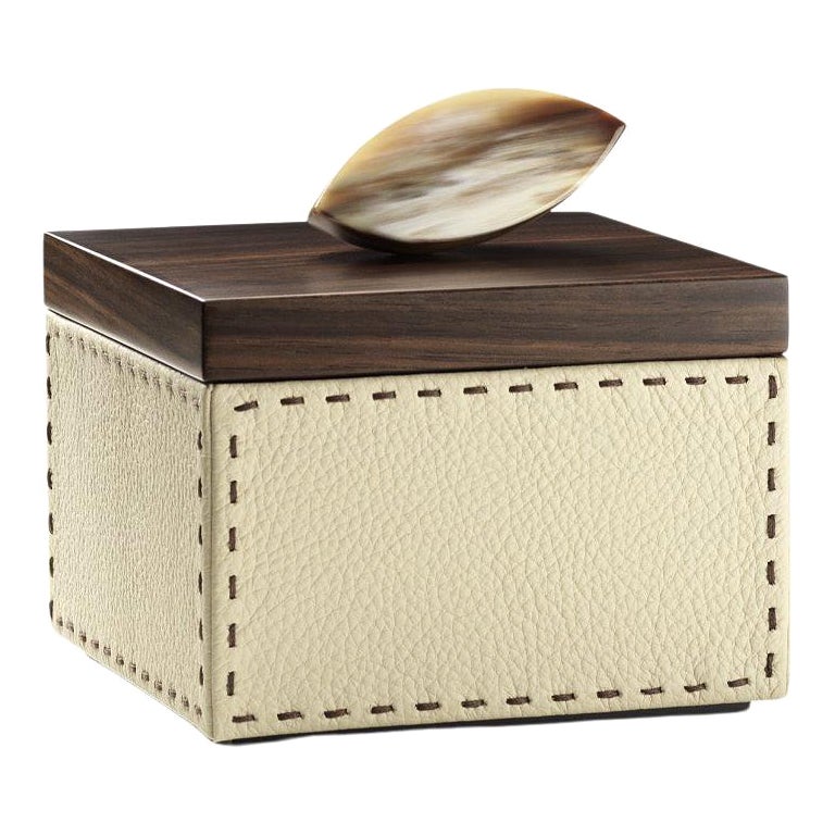 Capricia Square Box in Pebbled leather with Handle in Corno Italiano ...