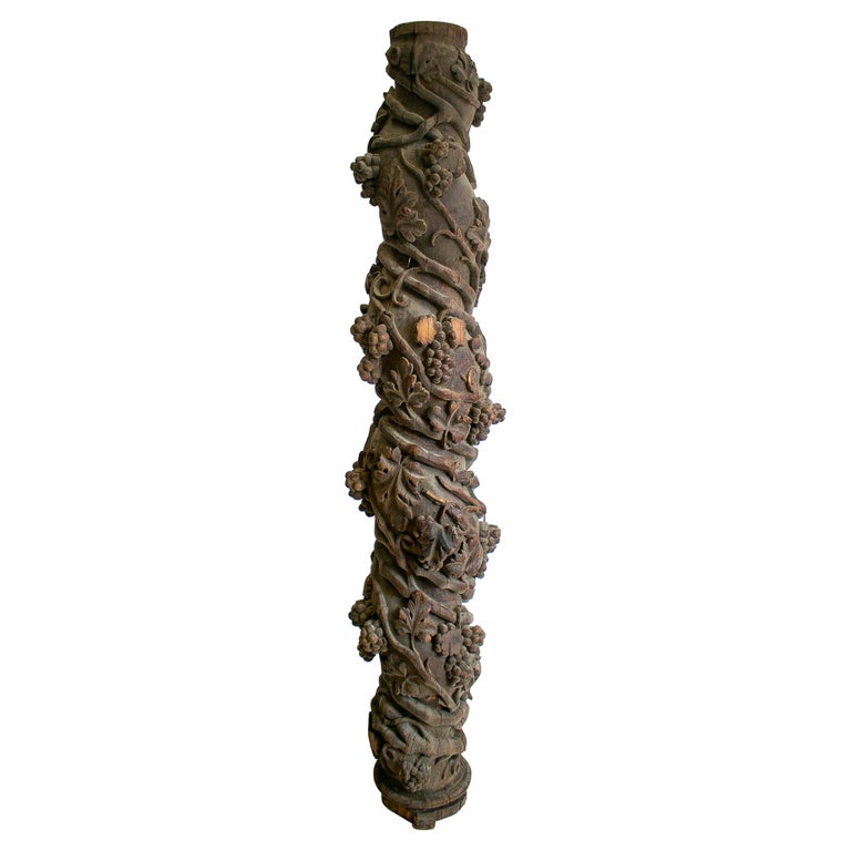 17th Century's Italian Hand Carved Wooden Column in the Solomonic Style ...