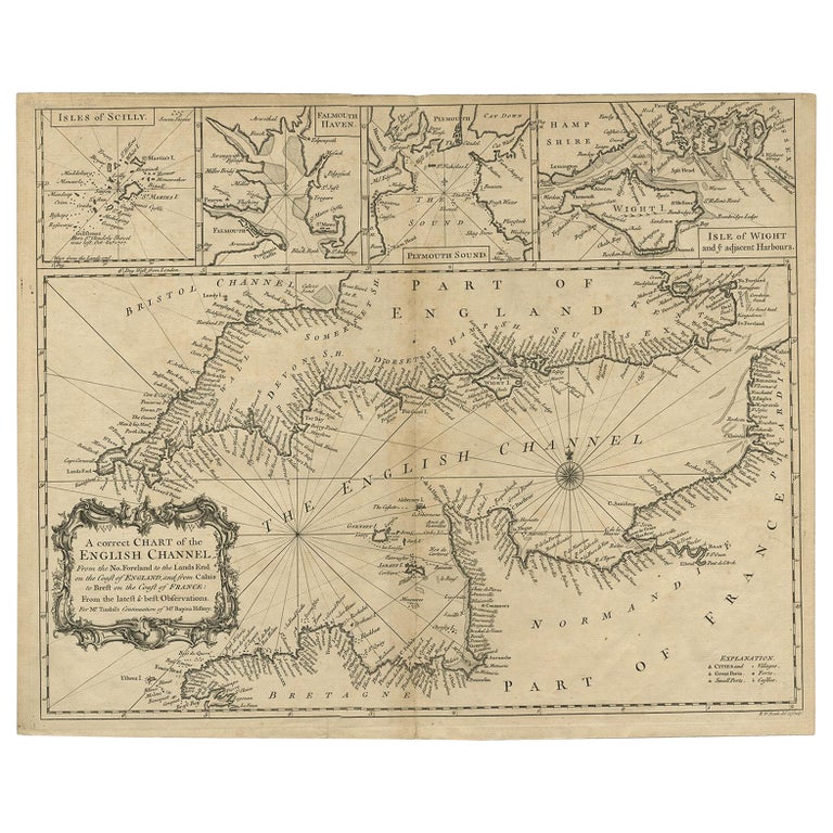 Antique Chart of The English Channel by Seale, C.1745 at 1stDibs