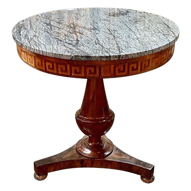 19th Century Italian Mahogany Center Table with Greek Key Inlay at 1stDibs