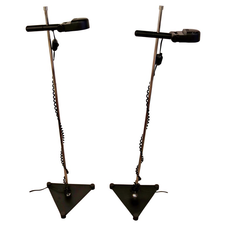 Mid-Century Modern Black and Metal Pair Architectural Floor Lamps ...