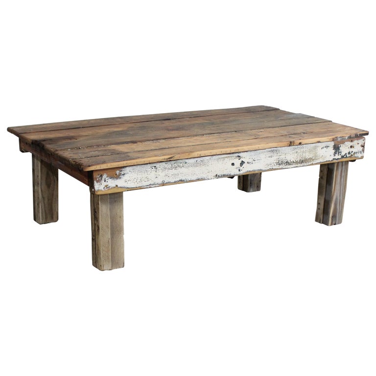 Vintage Industrial Workbench Rustic Farm Coffee Table For Sale at 1stDibs