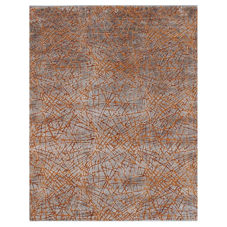 CHAOS Hand Knotted Contemporary Wool and Silk Rug in Rust and Blue ...