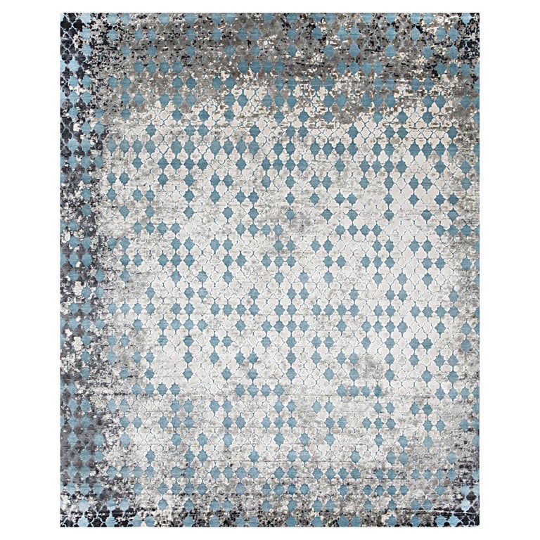 ZALIJ Hand Knotted Transitional Rug in Blue, Rust and Mauve Colours by ...