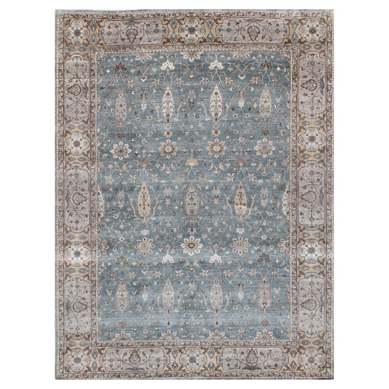 RUBINE Hand Knotted Traditional Silk Rug in Taupe and Blue Brown ...
