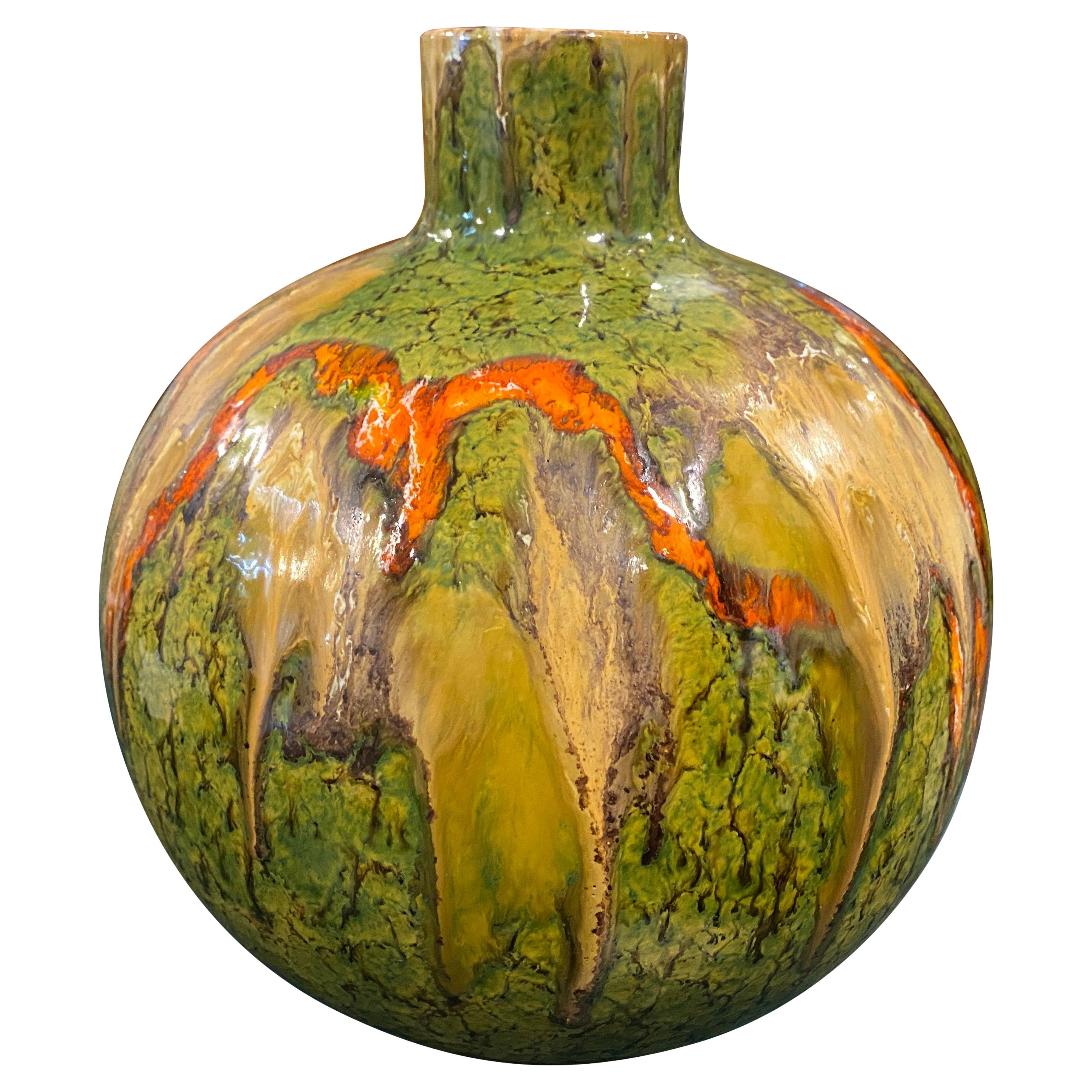 1970s Modernist Hand-Painted Ceramic Italian Vase by Bertoncello at 1stDibs