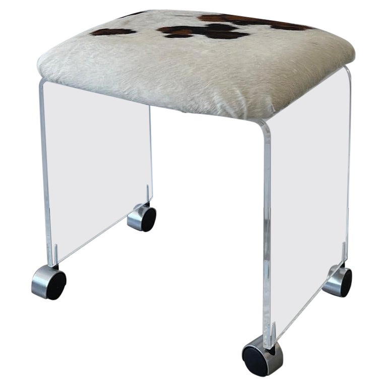 20th Mid-Century Modernist Waterfall Lucite Stool in Cowhide at 1stDibs