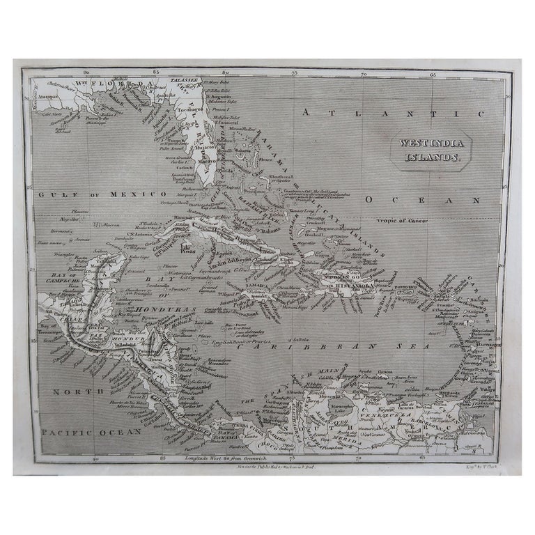 Original Antique Map of Central America And Florida By Thomas Clerk ...