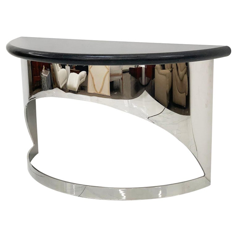 Polished Stainless Chrome and Marble Bar / Console Table at 1stDibs