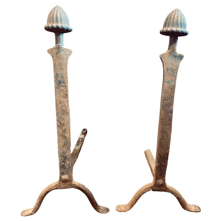 Pair of Late Colonial or Early Federal Iron Acorn Finial Andirons ...