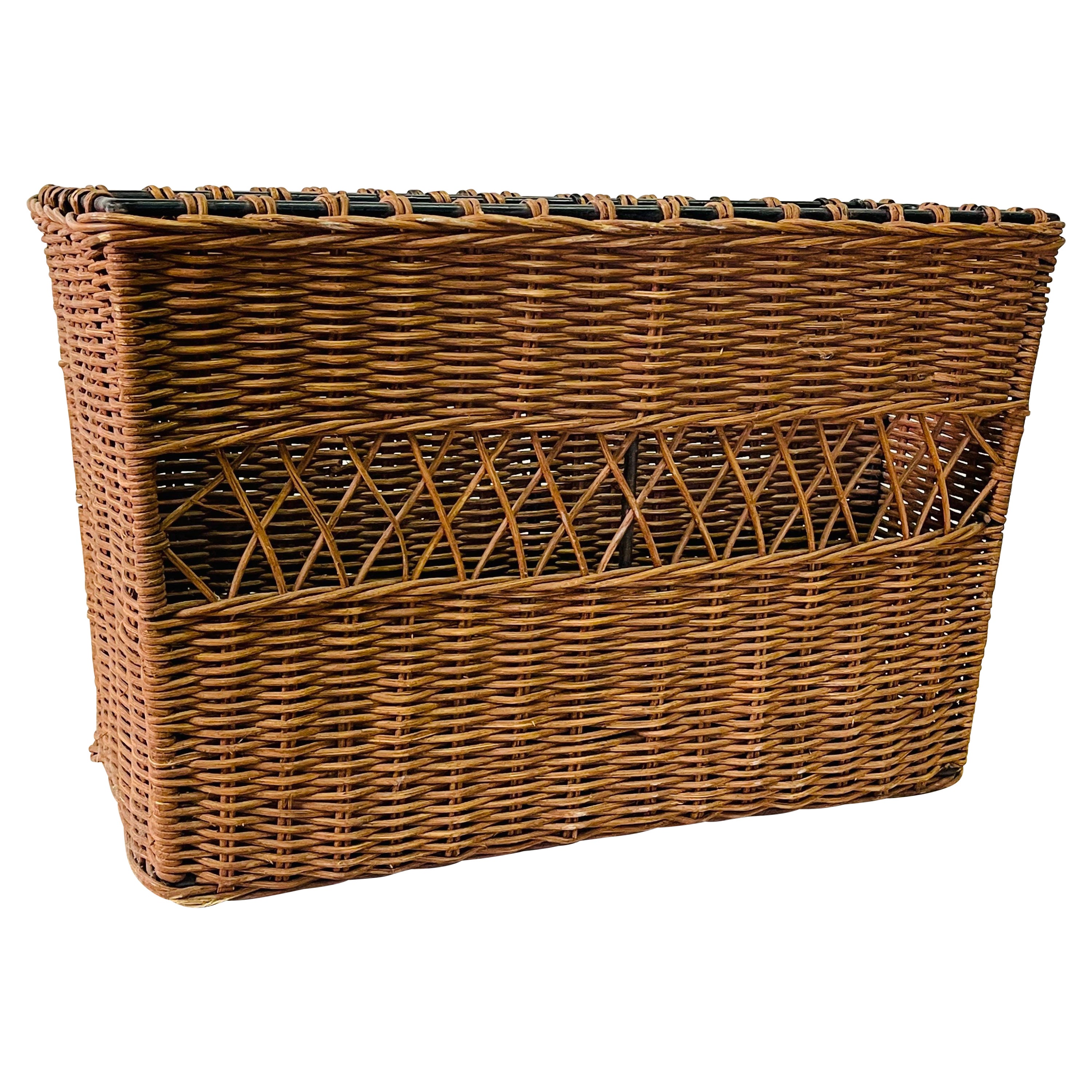 Midcentury Vintage Wicker Wall Mount Magazine Rack Holder For Sale at ...