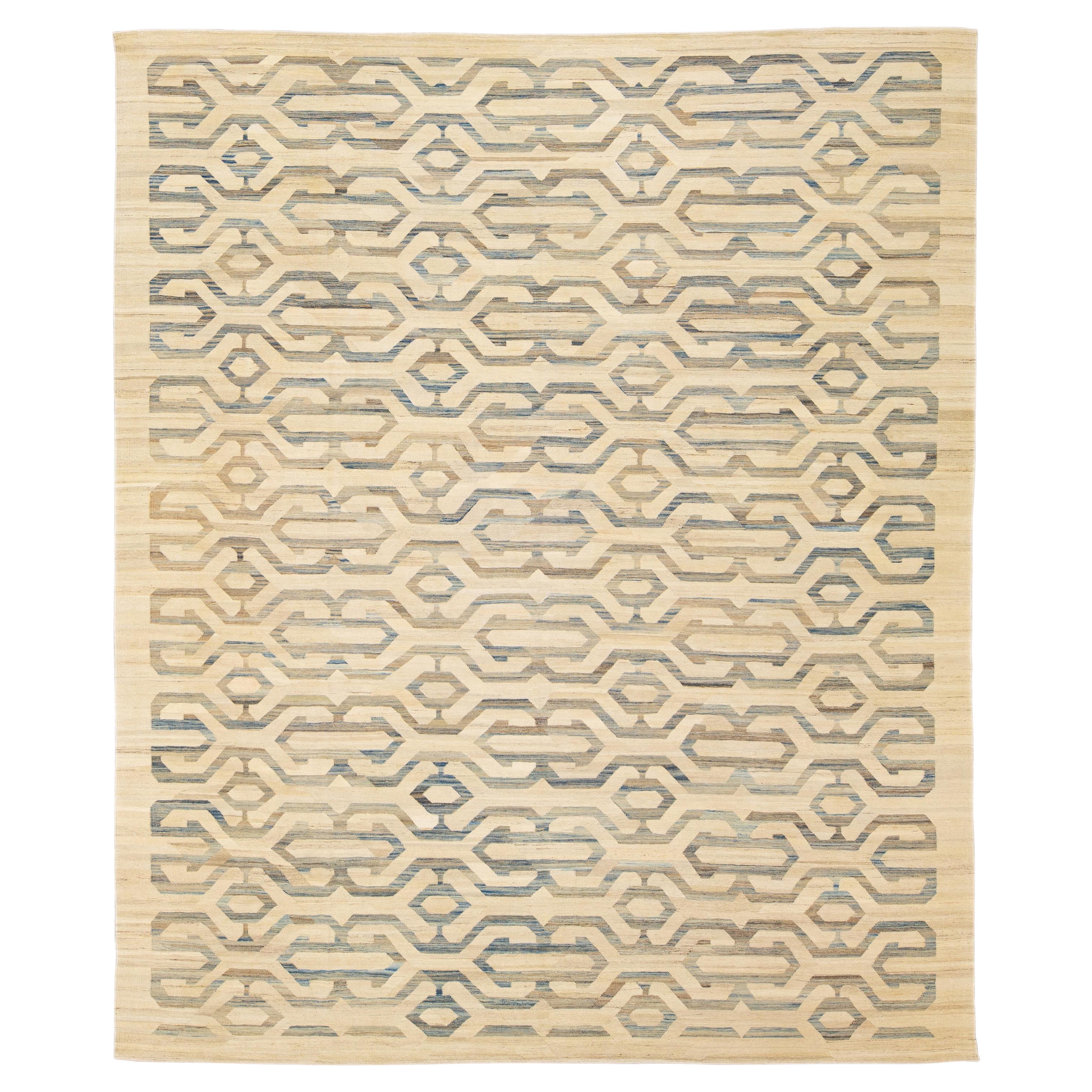 Rug and Kilim’s Austrian Art Deco Style Rug in Beige Brown Geometric ...