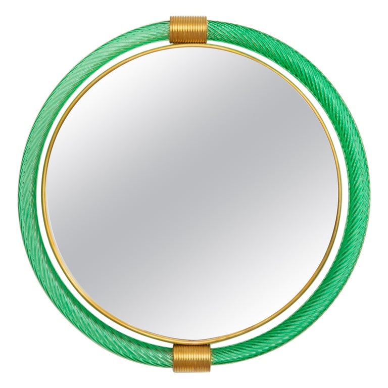 Round Green Twisted Rope Murano Glass Mirror, in Stock at 1stDibs