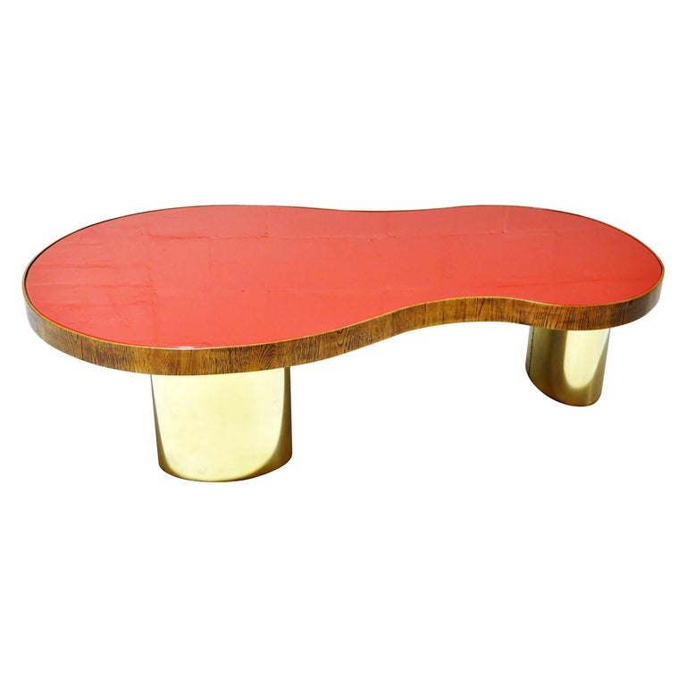 Kidney-Shaped Coffee Table with a Glass Top at 1stDibs
