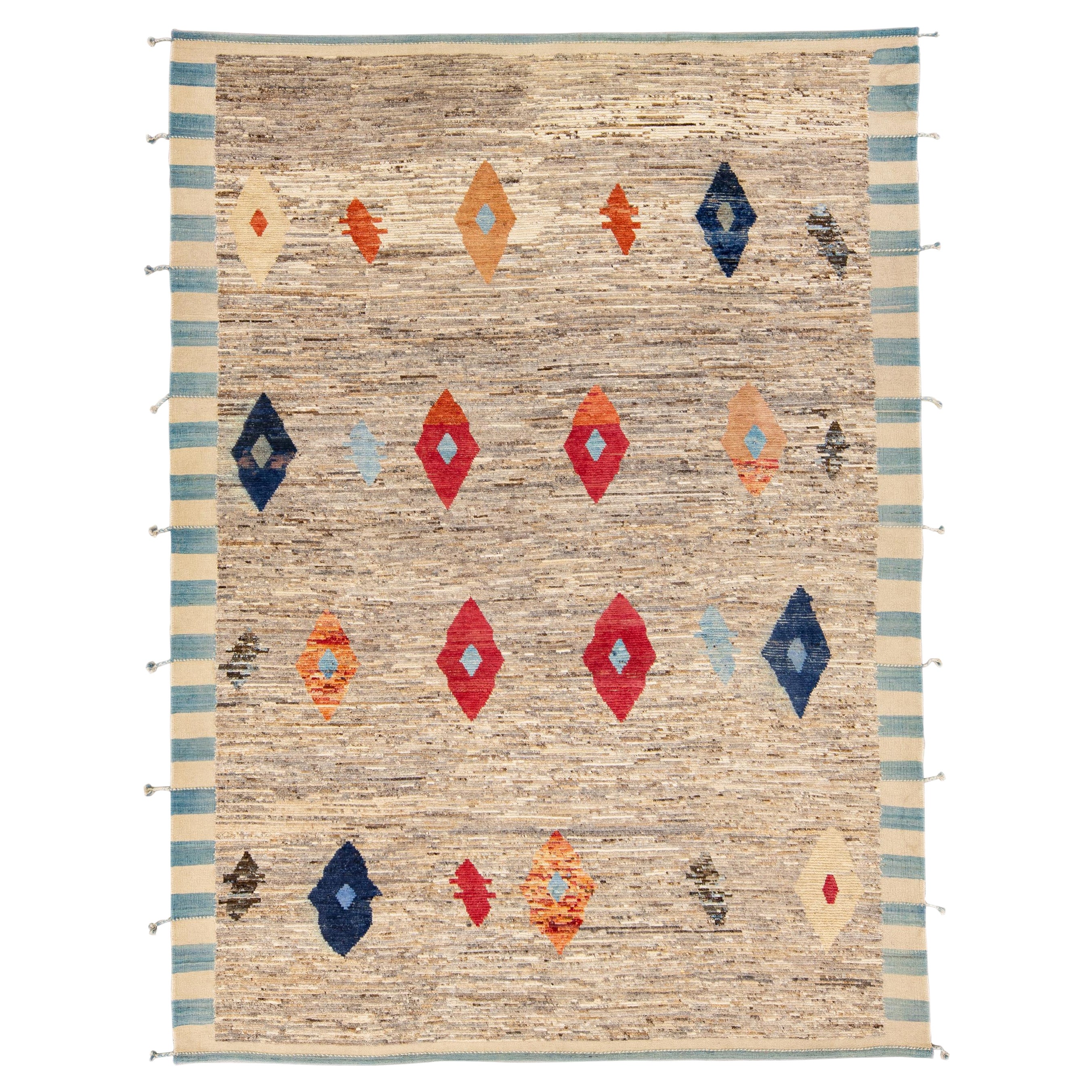 Modern Gabbeh Style Handmade Multicolor Geometric Wool Rug For Sale at ...