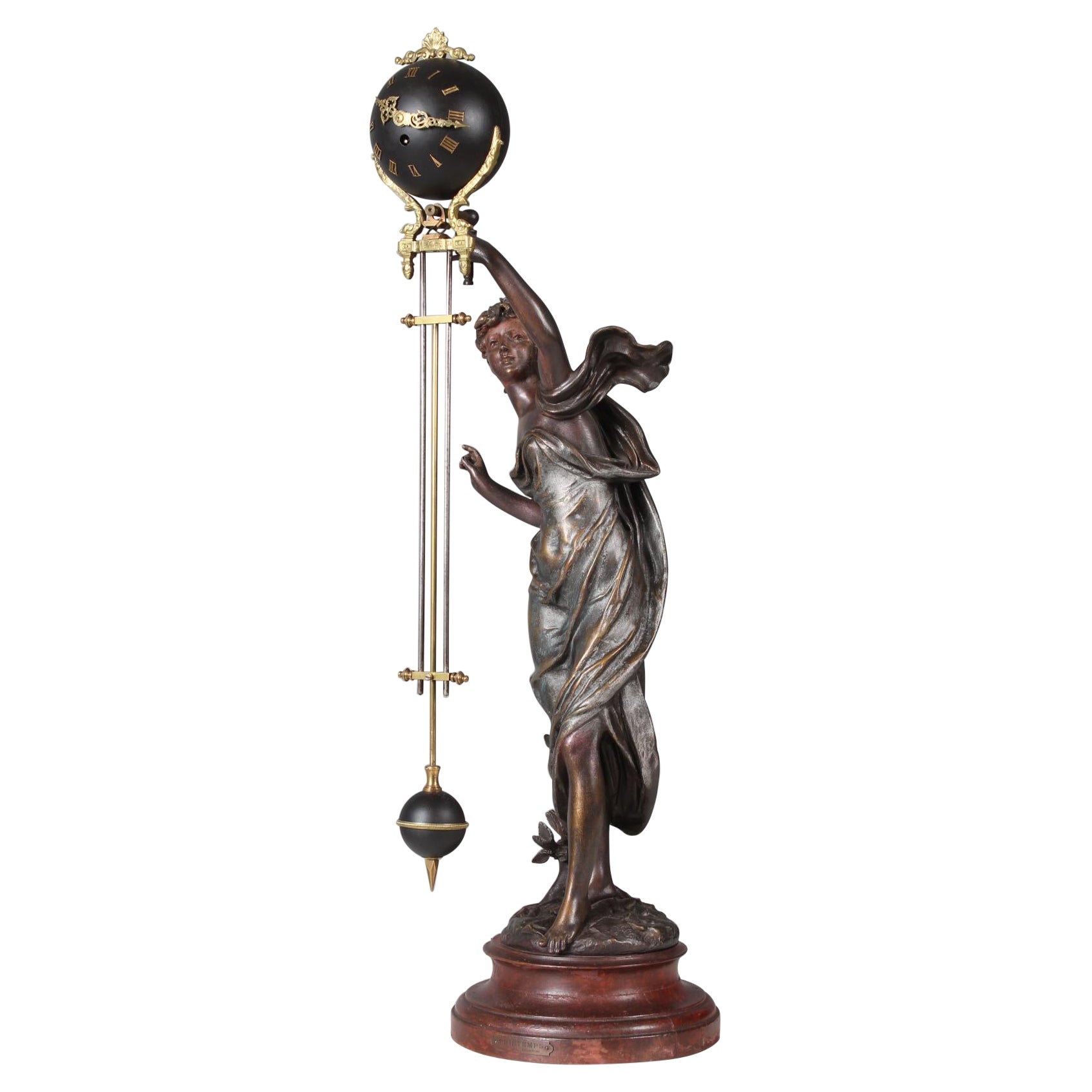 French, Red Painted Mantel Clock, by Charvet, Lyon, circa 1900 For Sale ...