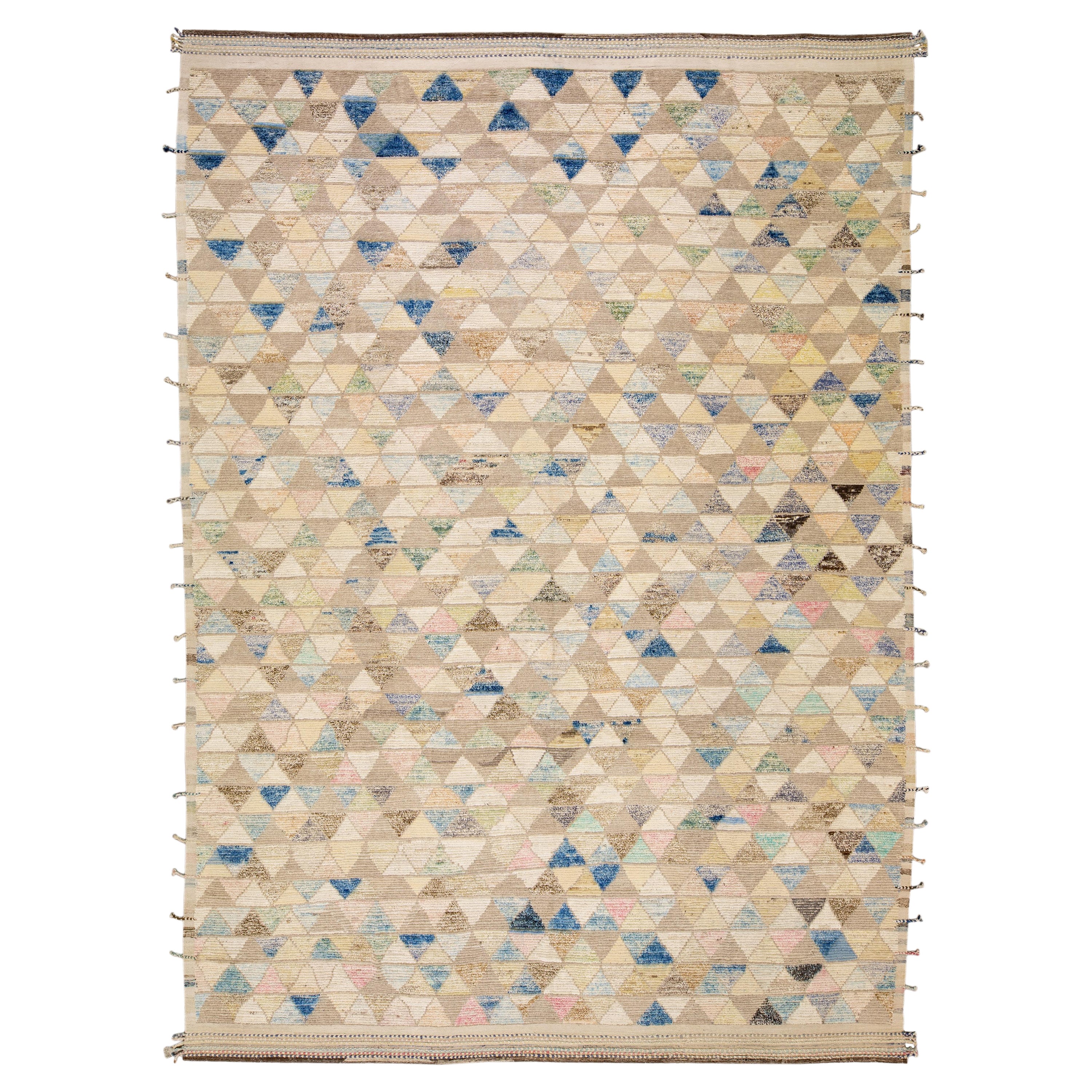 Modern Moroccan Style Beige Handmade Minimal Boho Oversize Wool Rug For ...