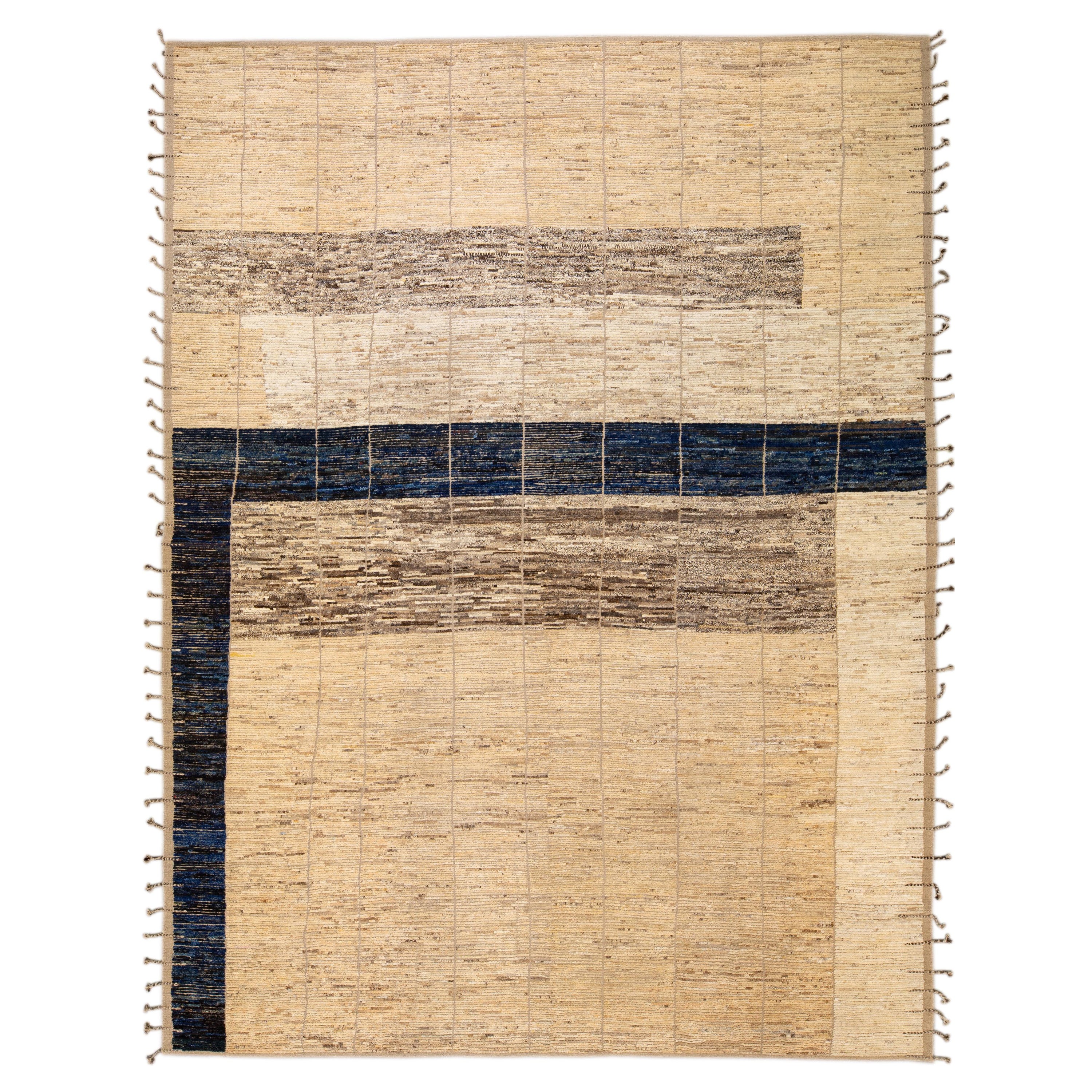 Modern Beige Moroccan Style Handmade Geometric Designed Boho Square ...