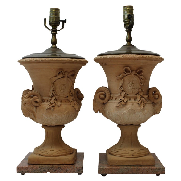 Terracotta Lamps w/ Marble Bases For Sale at 1stDibs